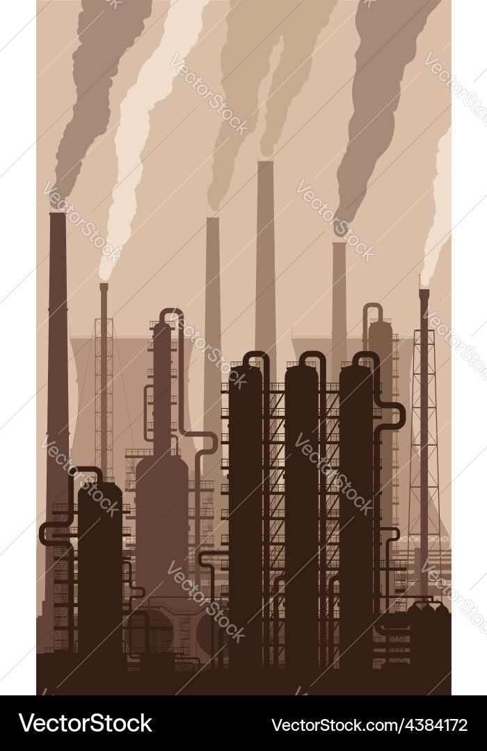 Oil refinery silhouette with smoking chimneys Vector Image
