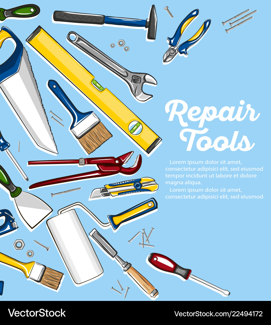 Repair tools banner in hand drawn style Royalty Free Vector