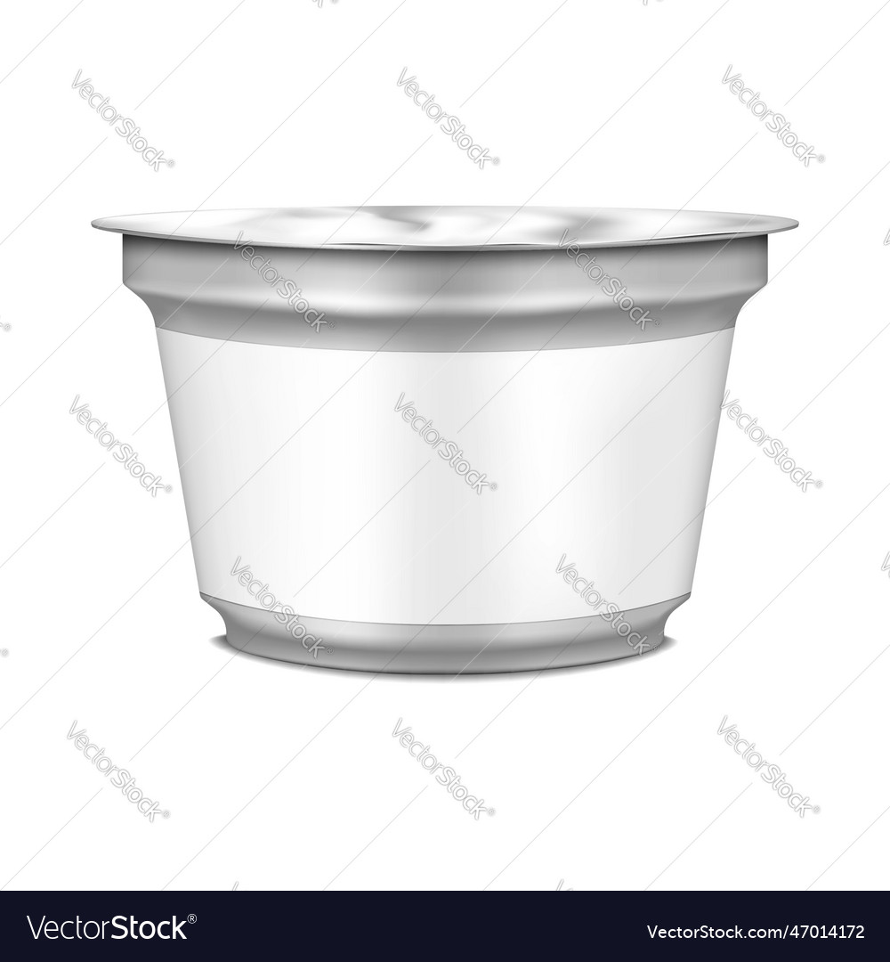 Round plastic container with blank white label Vector Image