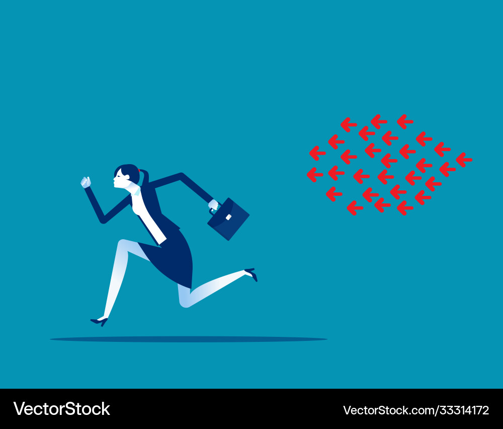 Running away from attacking arrow business sign Vector Image