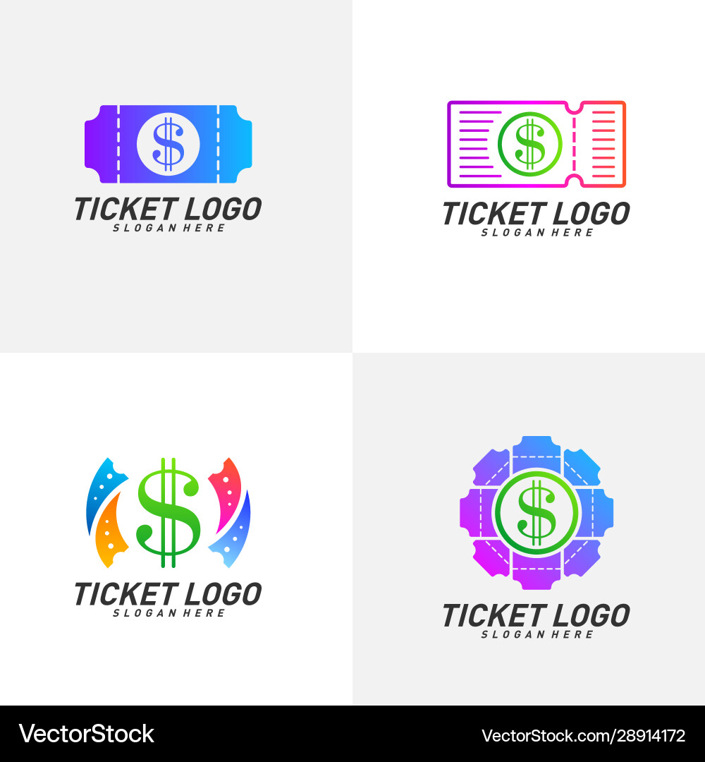 Set money ticket logo template design emblem Vector Image