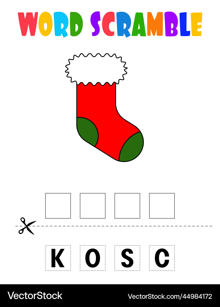 Sock word scramble educational game for kids Vector Image
