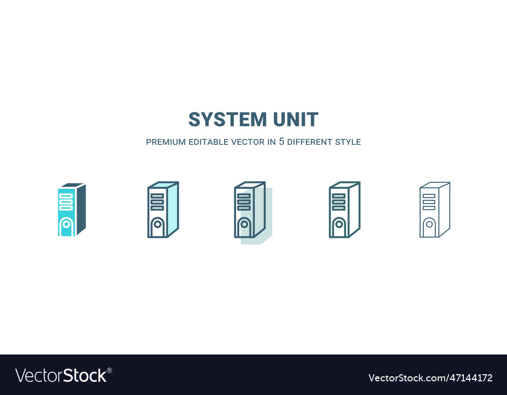 System unit icon in 5 different style outline Vector Image