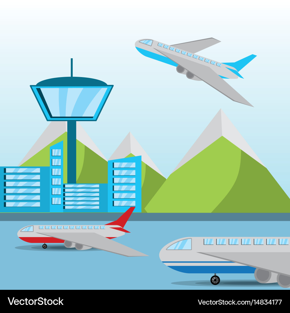 Airplane flying around the airstrip Royalty Free Vector