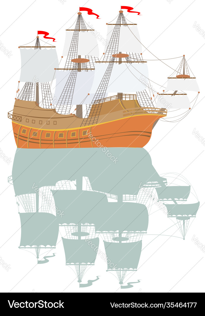 Ancient fantasy sailboat with reflection cartoon Vector Image