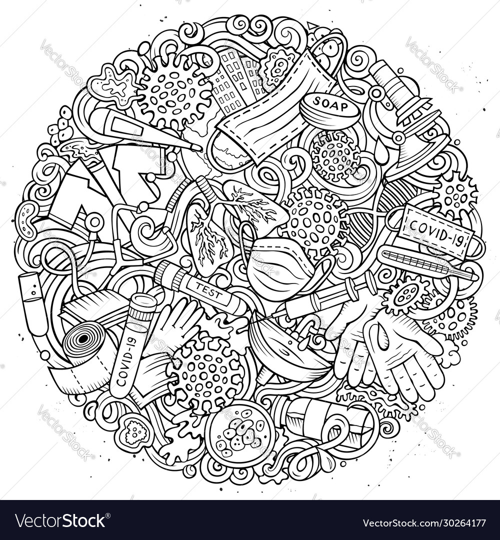 Coronavirus hand drawn doodles Royalty Free Vector Image