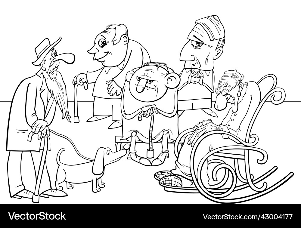Elder people characters group cartoon coloring Vector Image