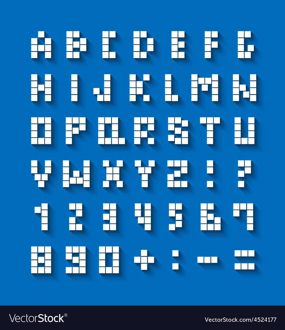 Flat pixel font with shadow effect Royalty Free Vector Image