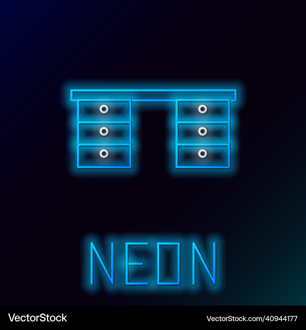 Glowing neon line office desk icon isolated Vector Image