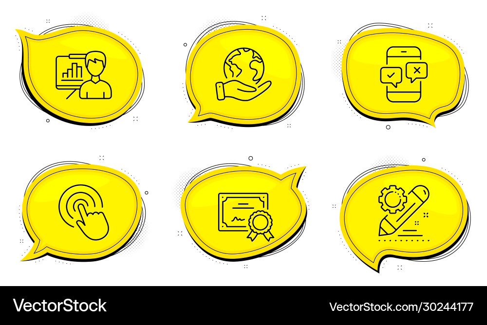 Phone survey project edit and click icons set Vector Image