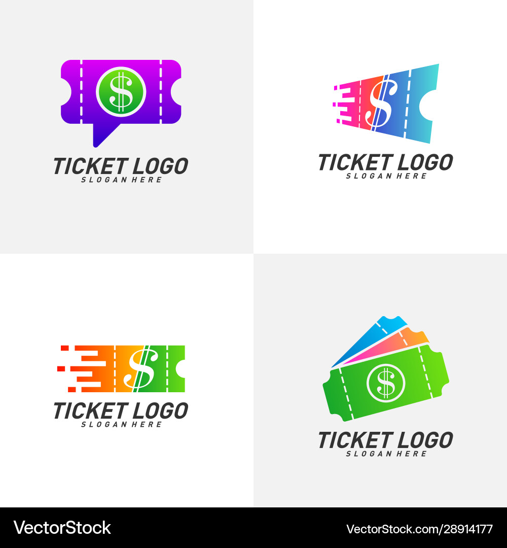 Set money ticket logo template design emblem Vector Image
