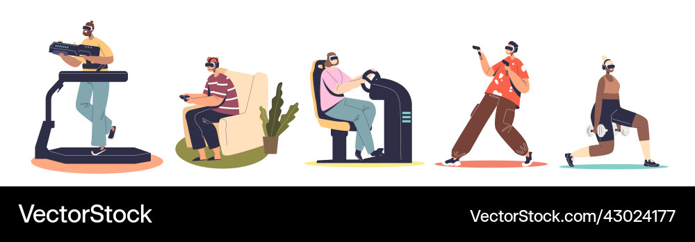 Virtual reality set cartoon character in 3d vr Vector Image