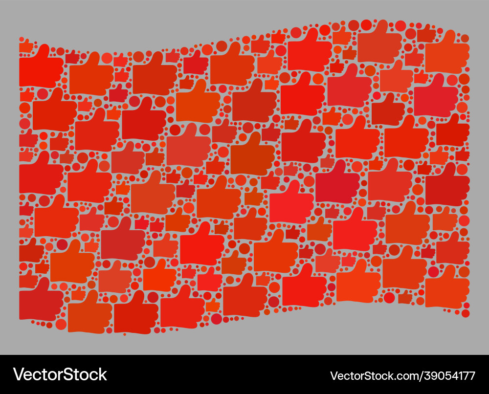 Waving success red flag - collage with like Vector Image