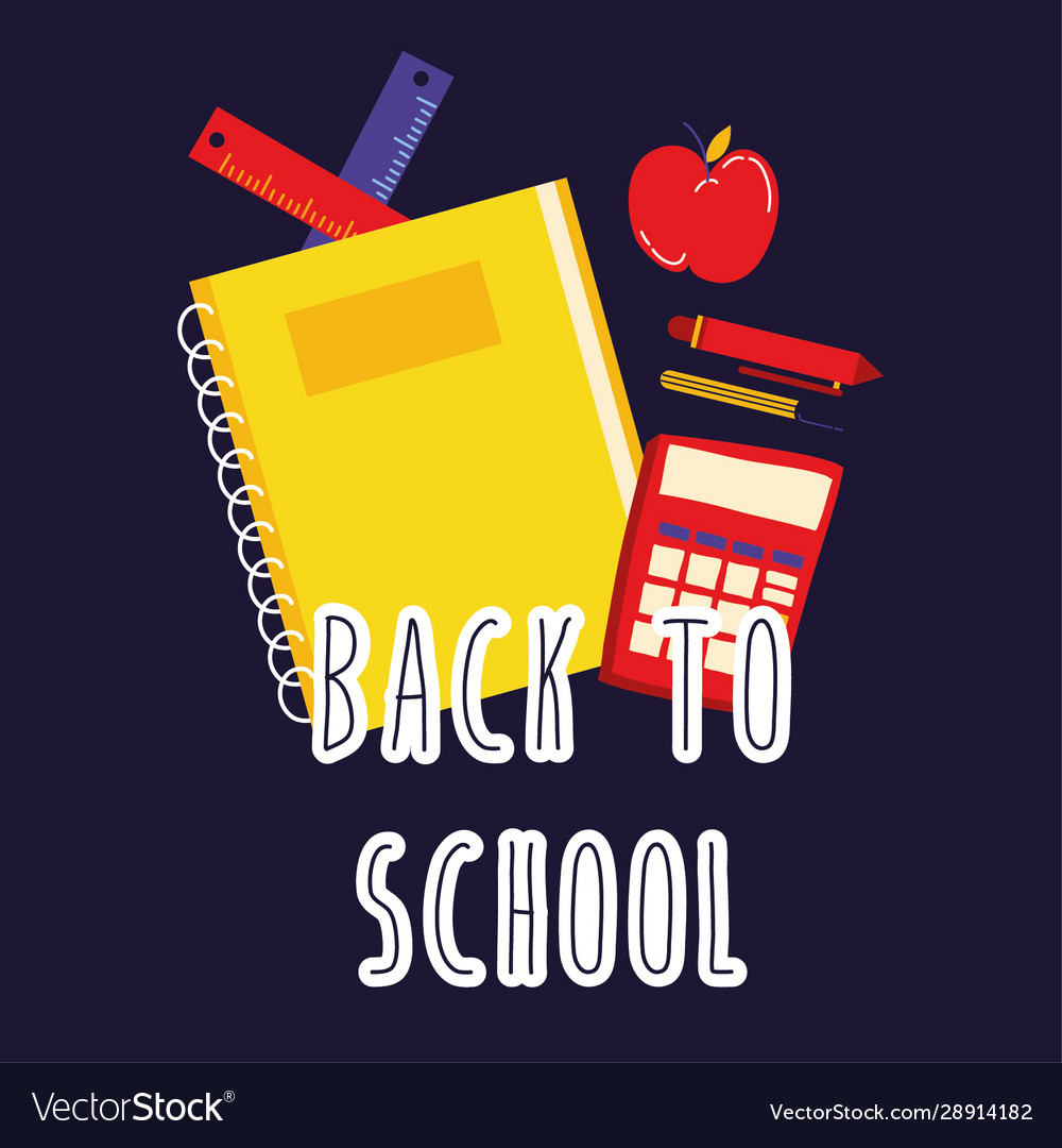Back to school poster with notebook and supplies Vector Image