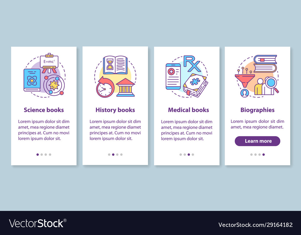 Books catalogue onboarding mobile app page screen Vector Image