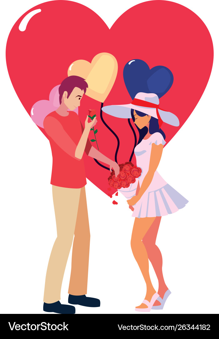 Couple love balloon hearts romantic Royalty Free Vector