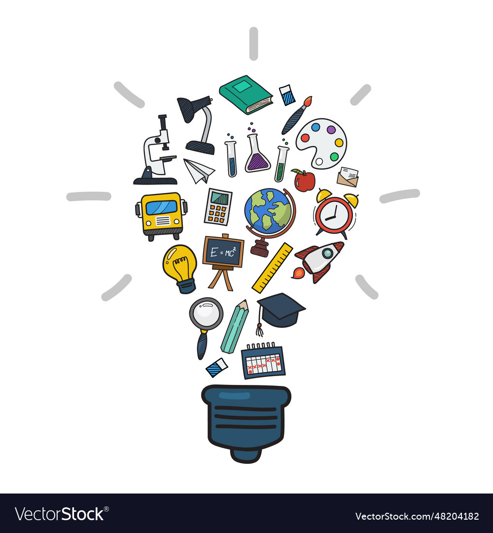 Education icons in light bulb shape color doodle Vector Image