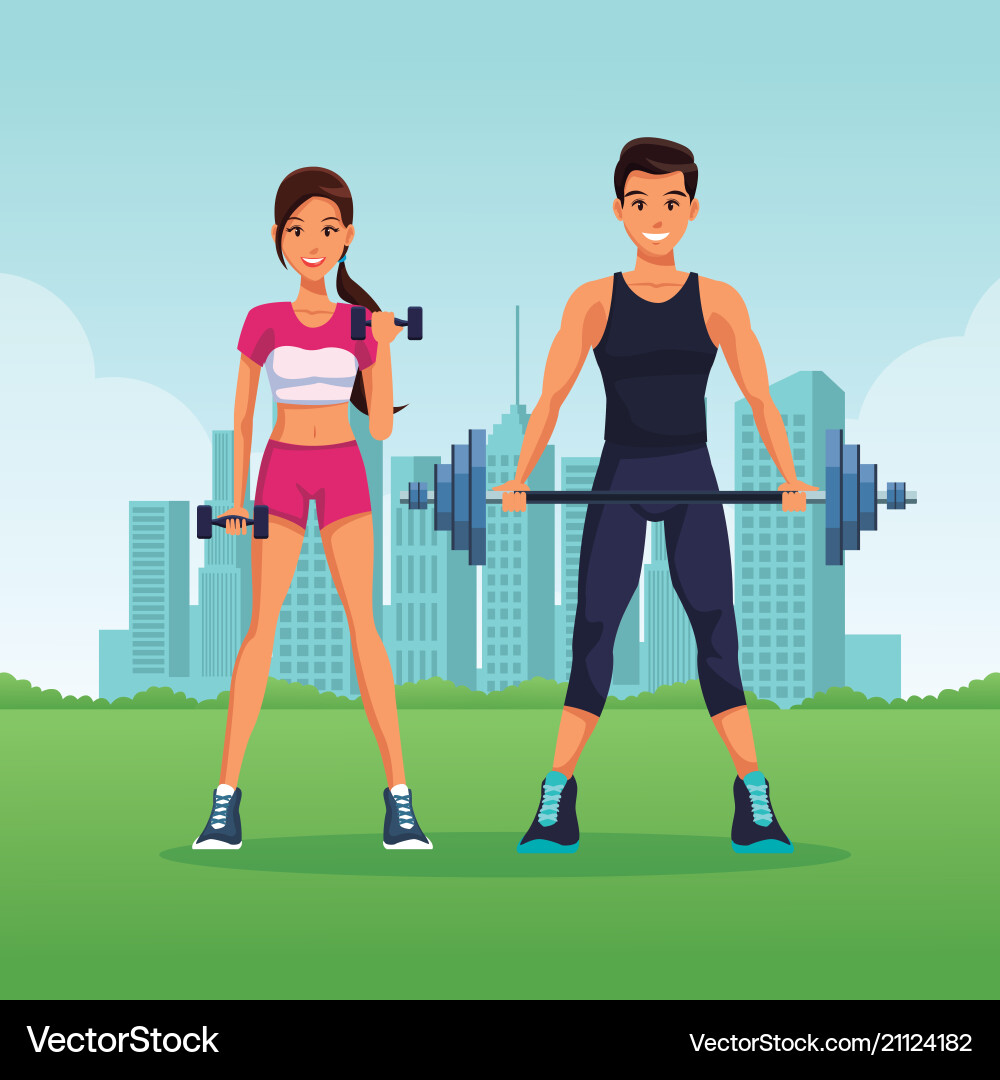 Fitness couple at park Royalty Free Vector Image