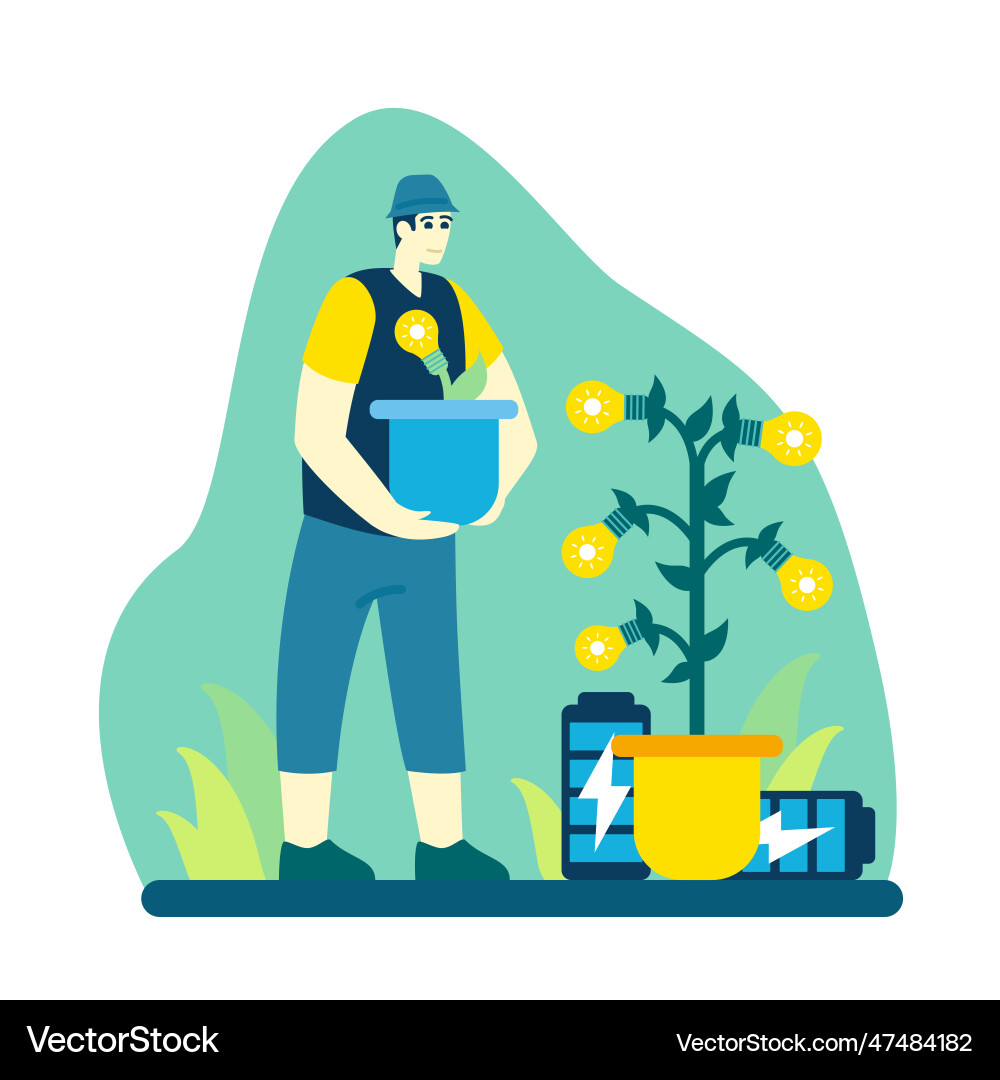 Flat style of cartoon guy growing Royalty Free Vector Image