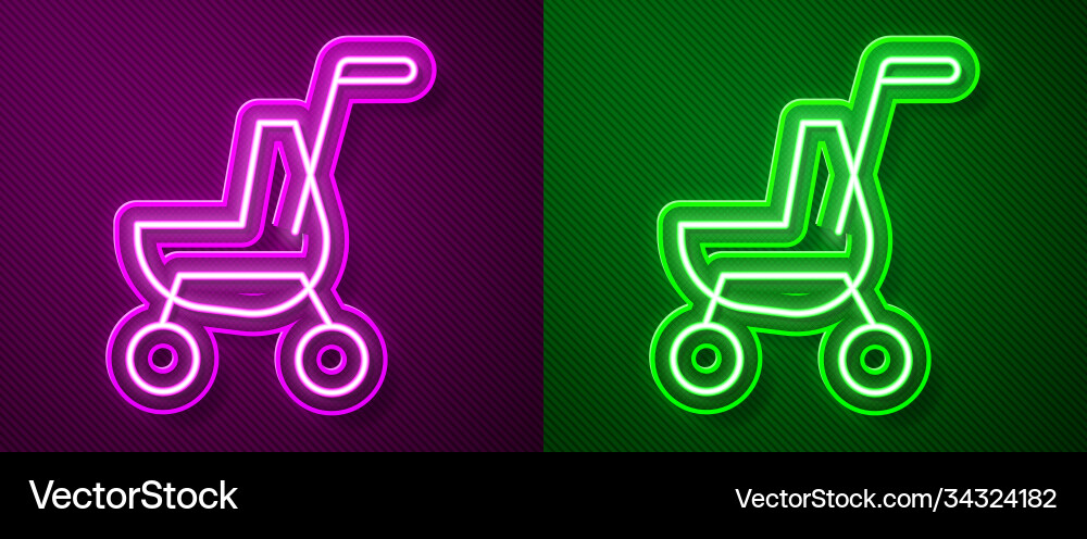 Glowing neon line baby stroller icon isolated Vector Image
