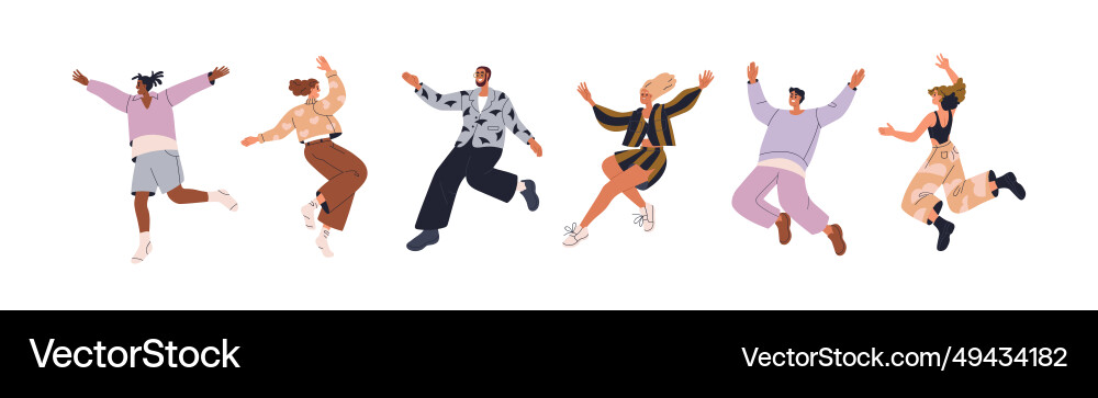 Happy jumping people set young energetic men Vector Image