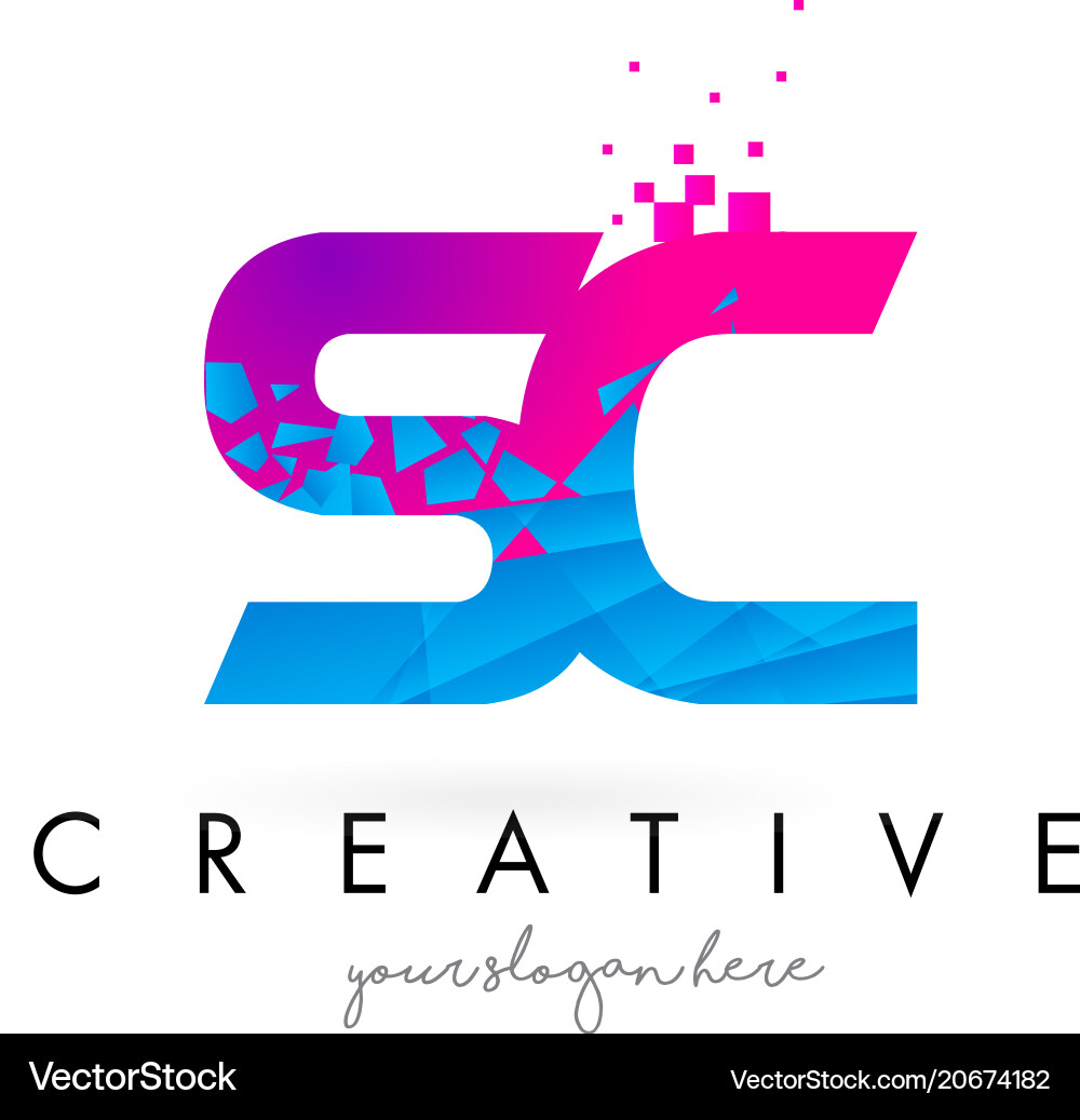 Sc s c letter logo with shattered broken blue Vector Image