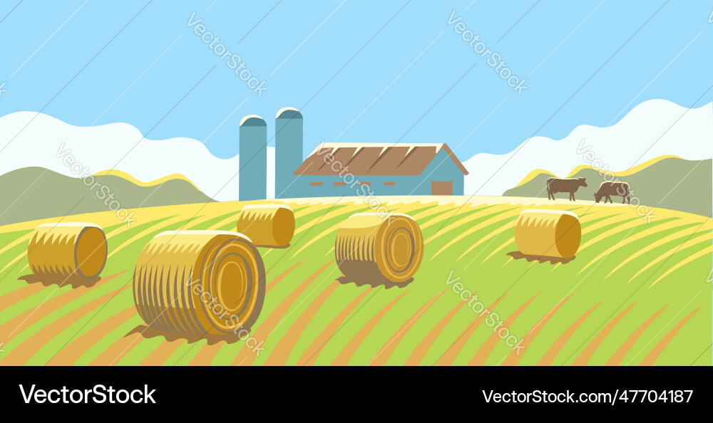 Barn with hay farming land summer Royalty Free Vector Image