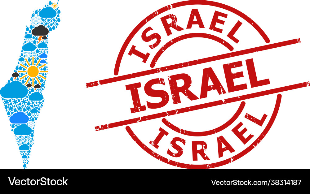 Climate pattern map israel and rubber badge Vector Image