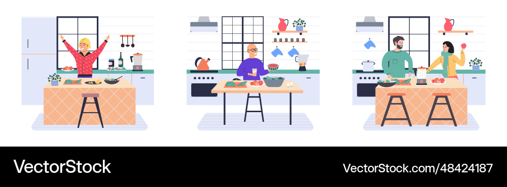 People cooking vegetarian food Royalty Free Vector Image