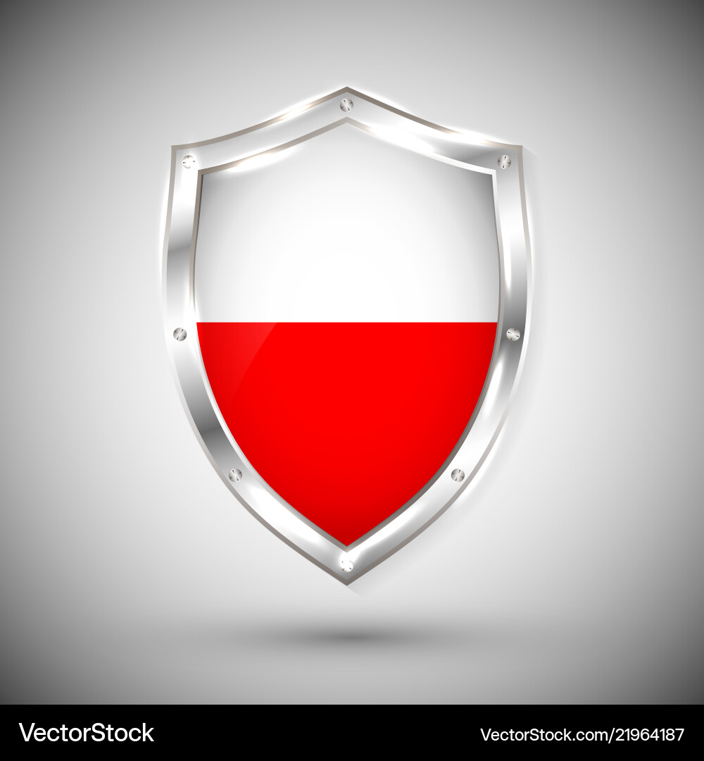 Poland flag on metal shiny shield collection Vector Image
