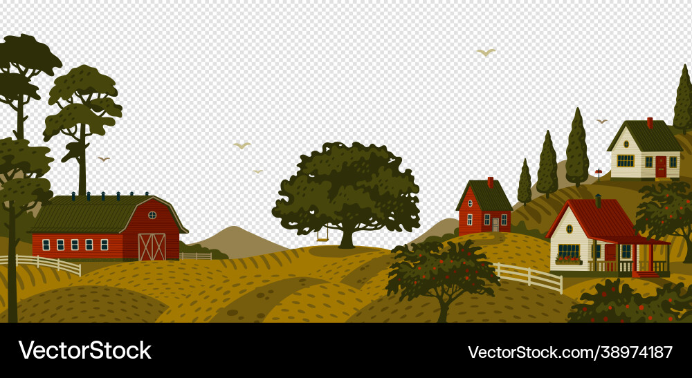 Rural landscape panoramic landscape with village Vector Image