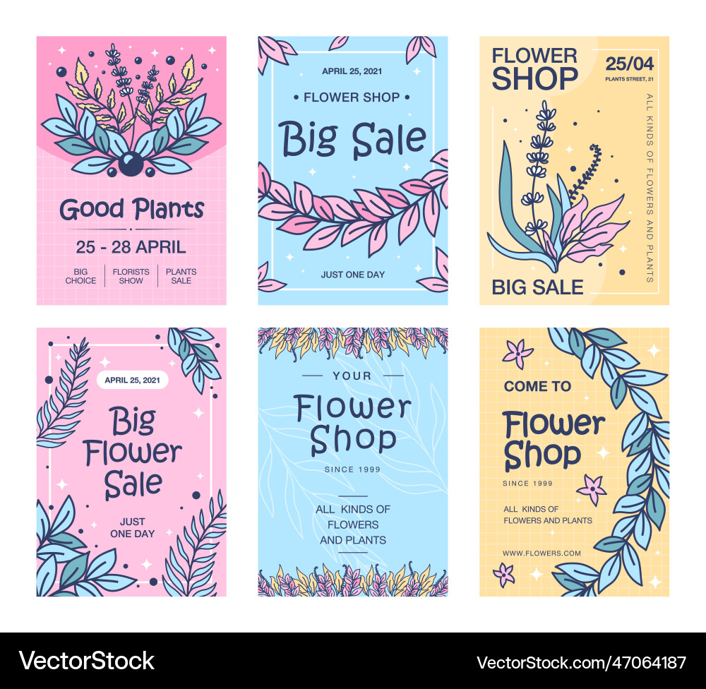 Sale flyers with flowers set Royalty Free Vector Image