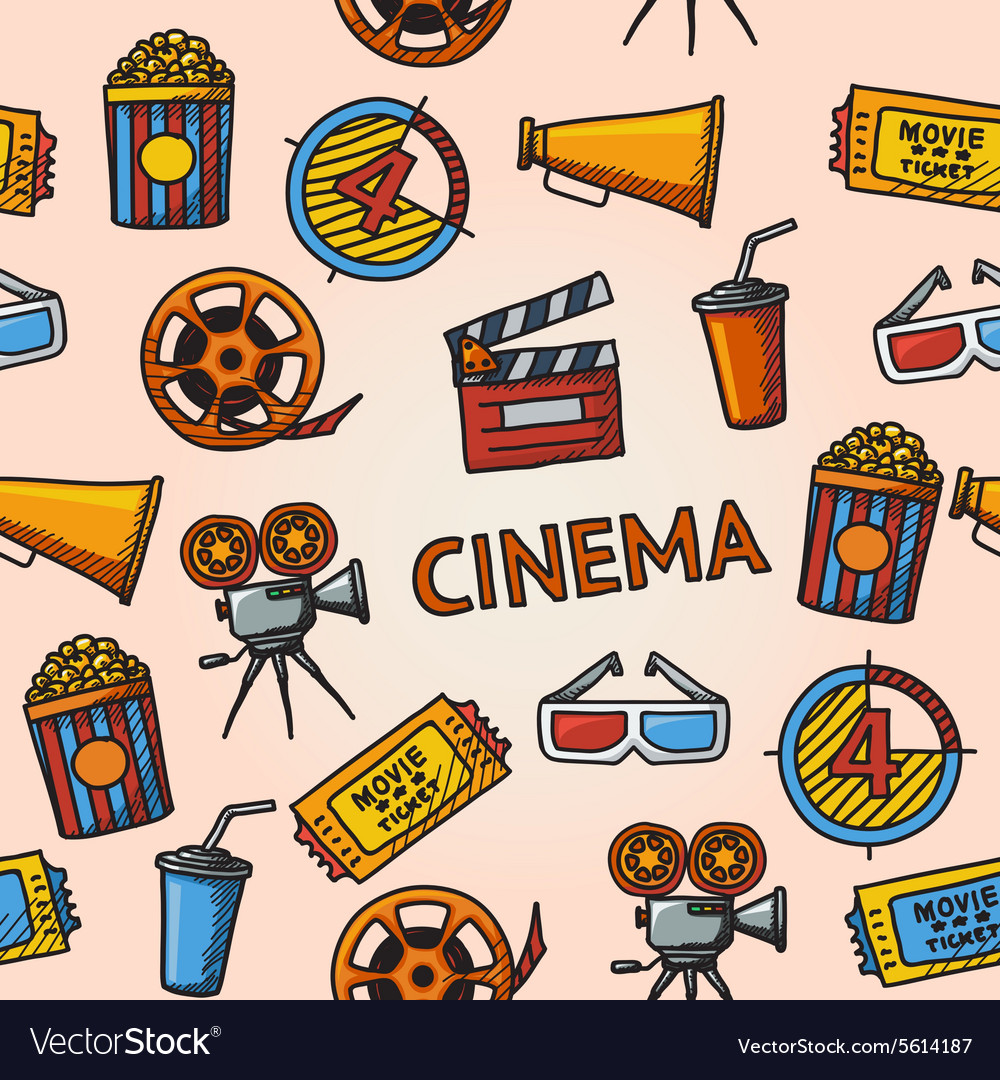 Seamless cinema handdrawn pattern Royalty Free Vector Image