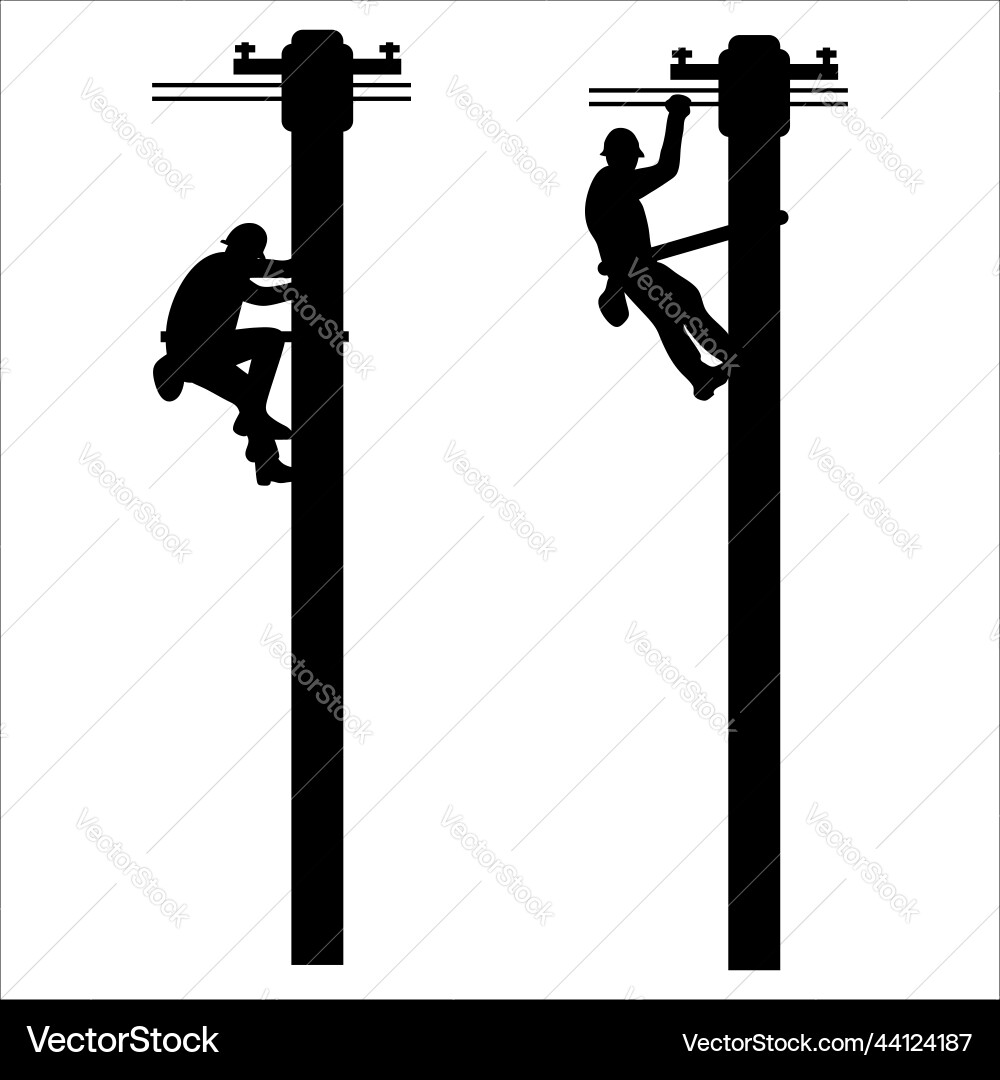 Set of electric workers lineman silhouettes Vector Image