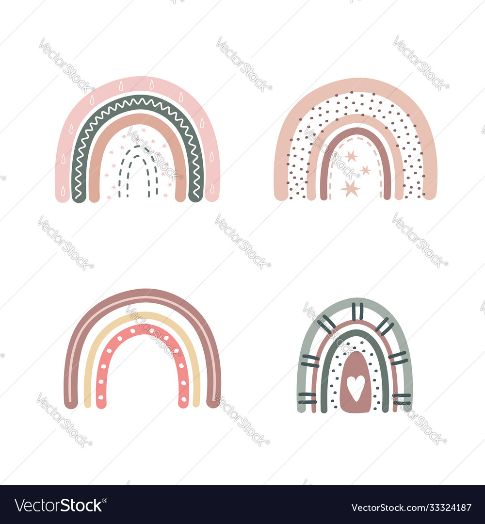 Trendy rainbows in boho style different color Vector Image