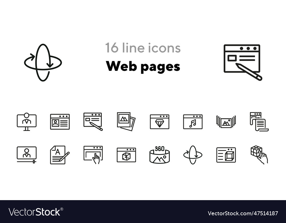 Web pages line icon set Royalty Free Vector Image