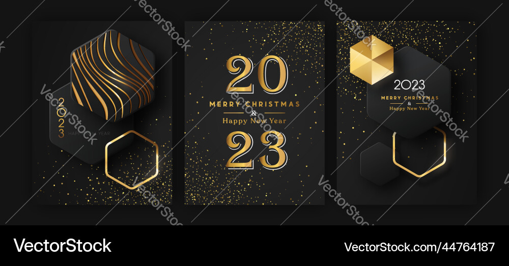 Year 2023 3d gold black modern card Royalty Free Vector