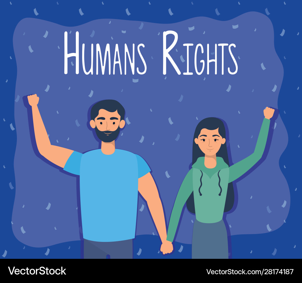 Young lovers couple with human rights label Vector Image