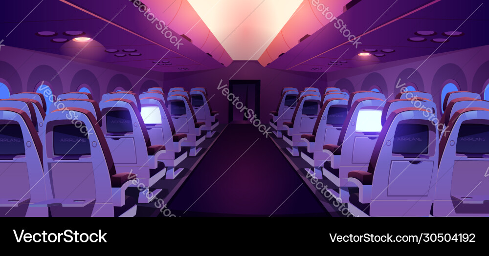 Airplane cabin with seats and screens inside view Vector Image