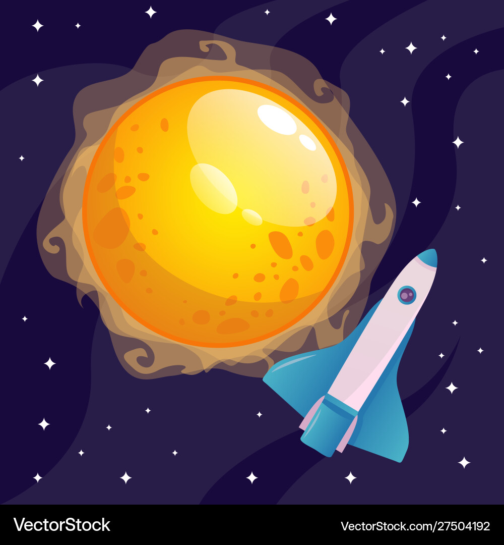 Blue and white rocket is flying in space near Vector Image