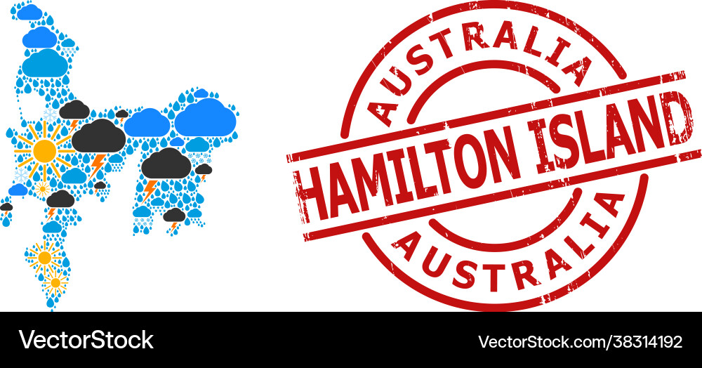 Climate mosaic map hamilton island and grunge Vector Image