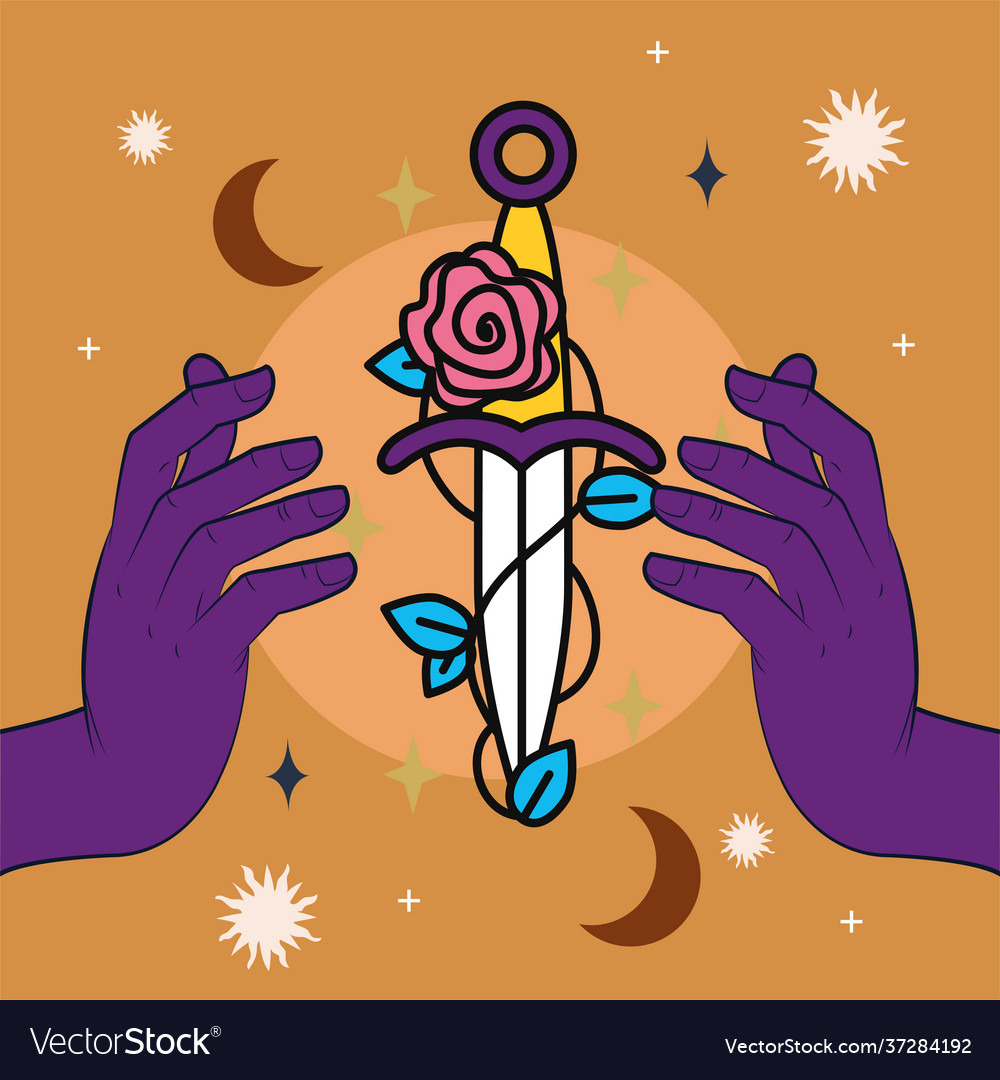 Dagger between hands Royalty Free Vector Image