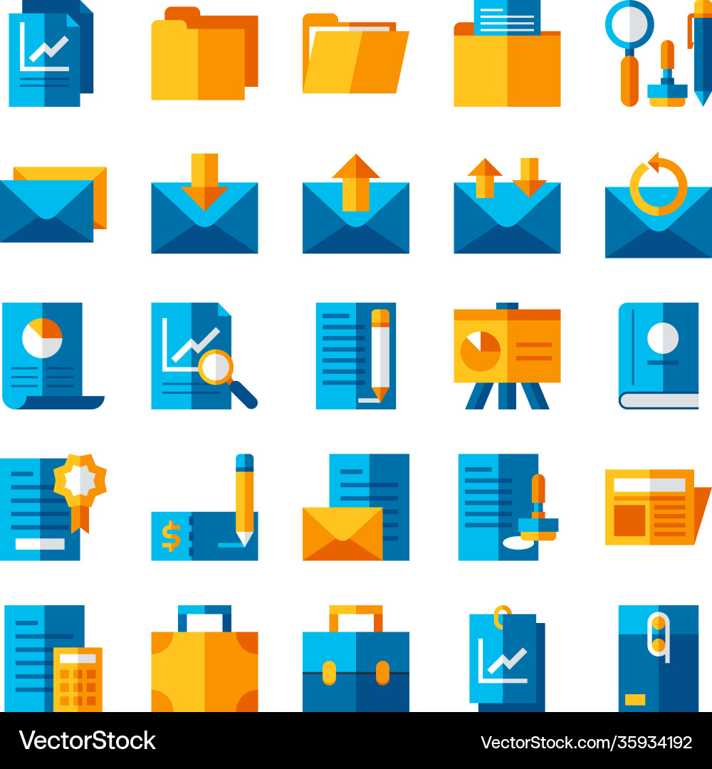 Flat icon set business document paper company Vector Image