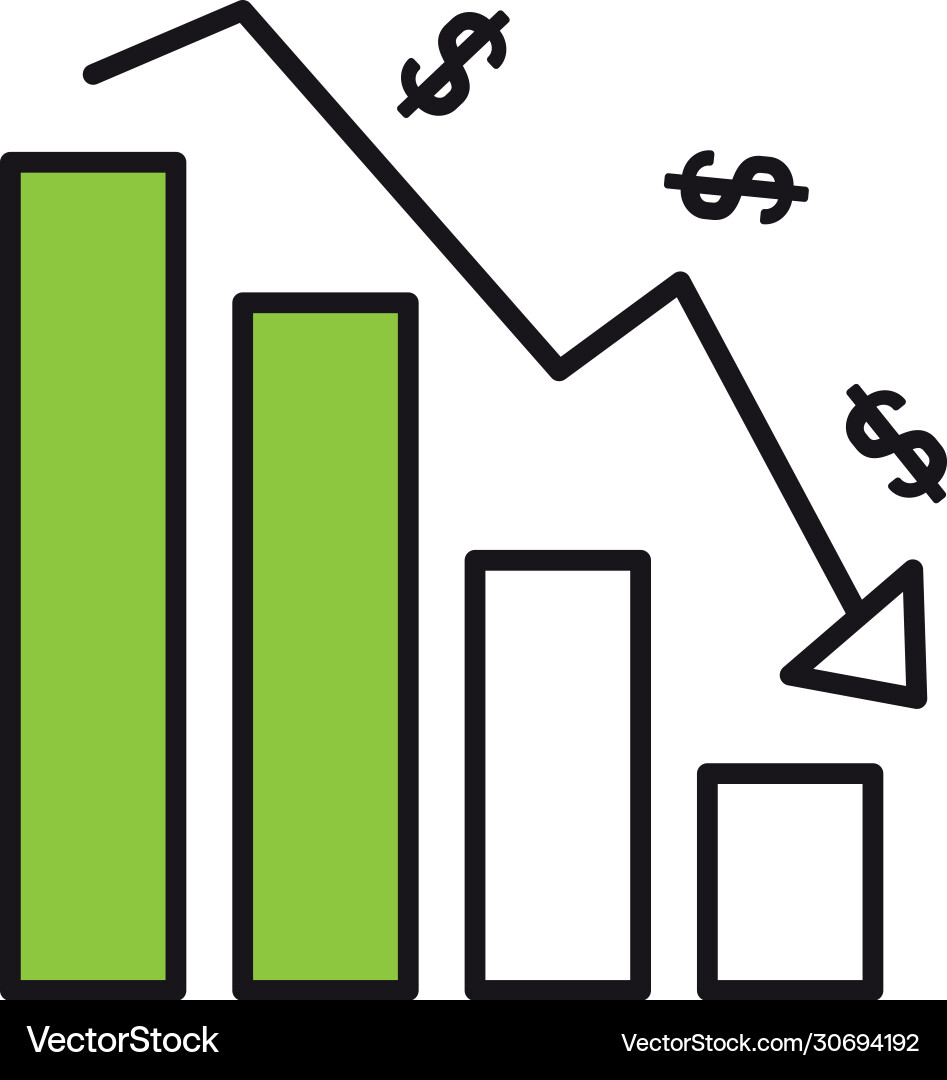 Graphic bar chart with money symbols falling half Vector Image