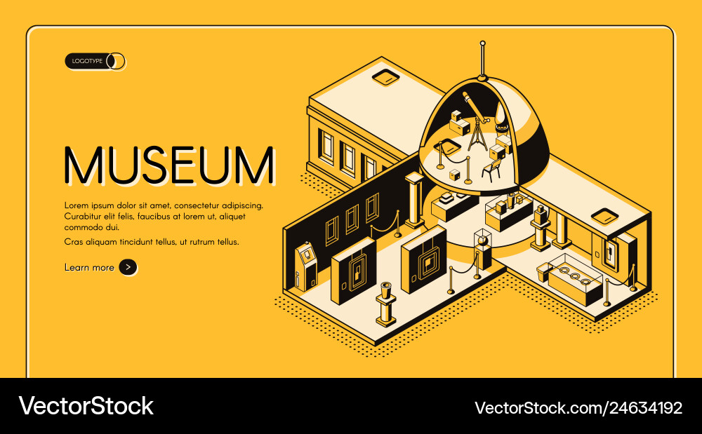 Historical museum isometric landing page Vector Image