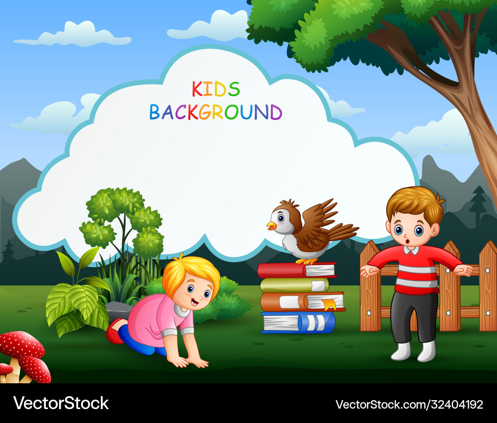 Kids background template with happy children Vector Image