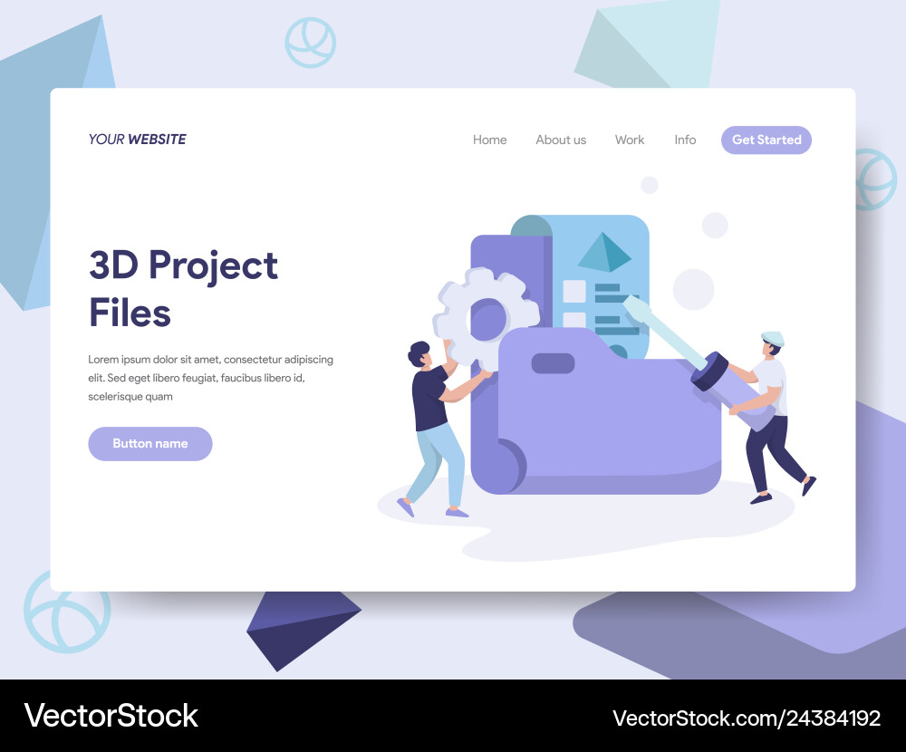 Landing page template of 3d project files Vector Image