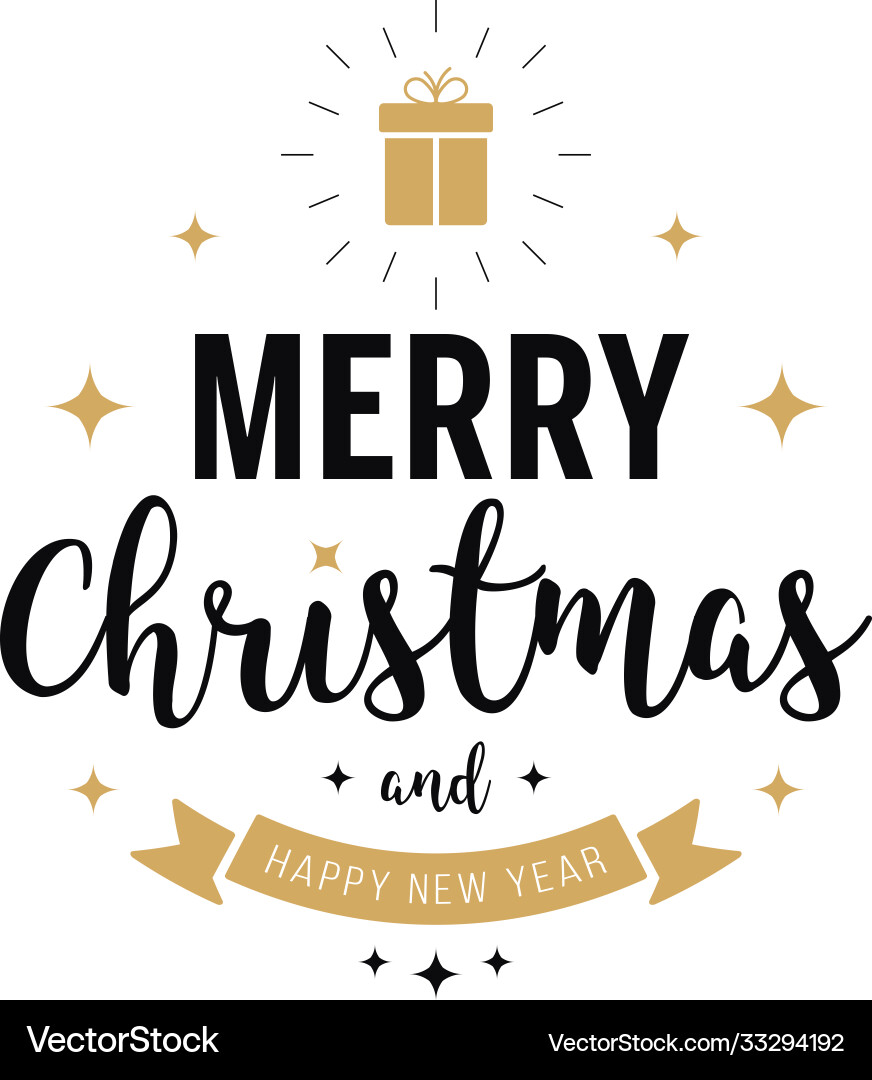 Merry christmas greeting text star gold white Vector Image
