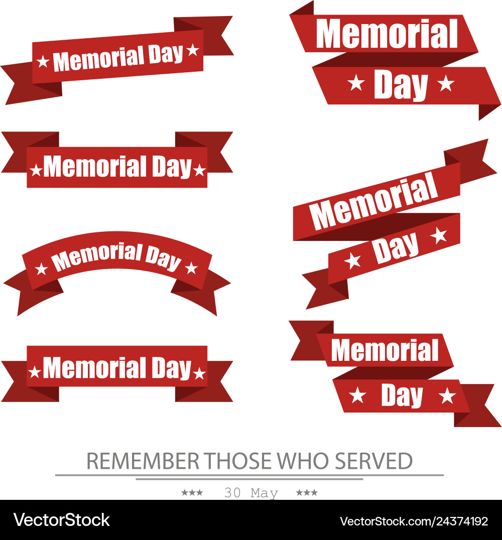 Ribbon memorial day set on isolated white Vector Image