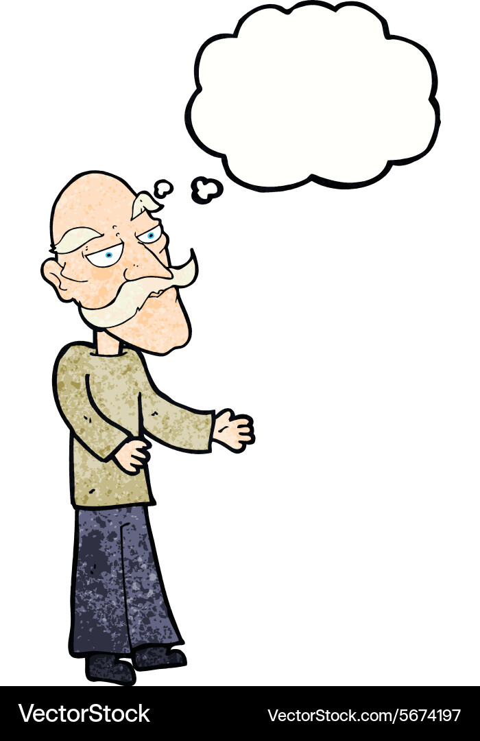 Cartoon old man with mustache thought bubble Vector Image